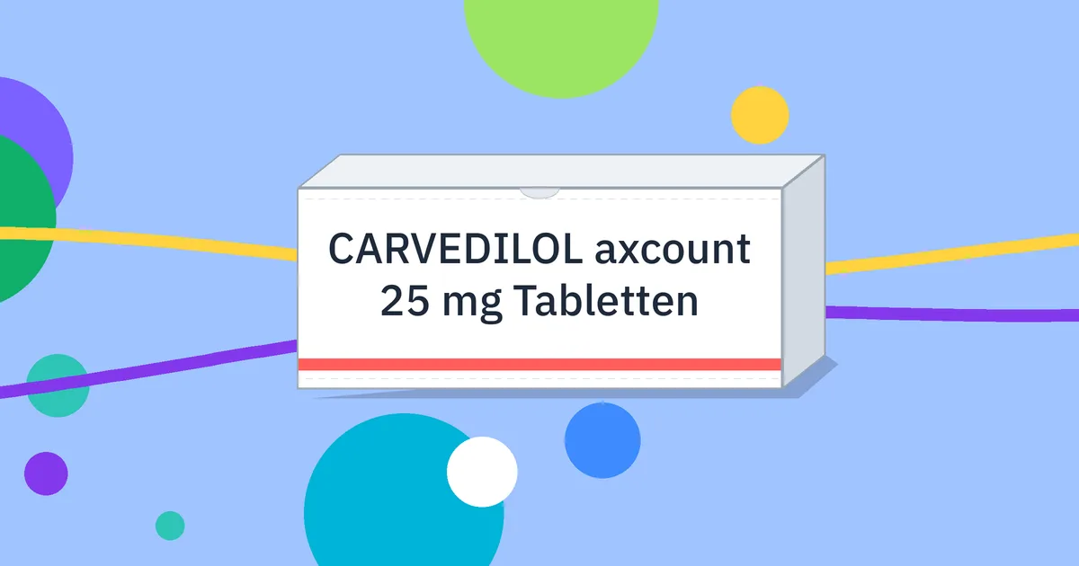 Symbolbild: Packung mit der Aufschrift CARVEDILOL axcount 25 mg Tabletten (PZN 00313696) – Verfügbarkeit und Bezug in Apotheken in Frankfurt am Main