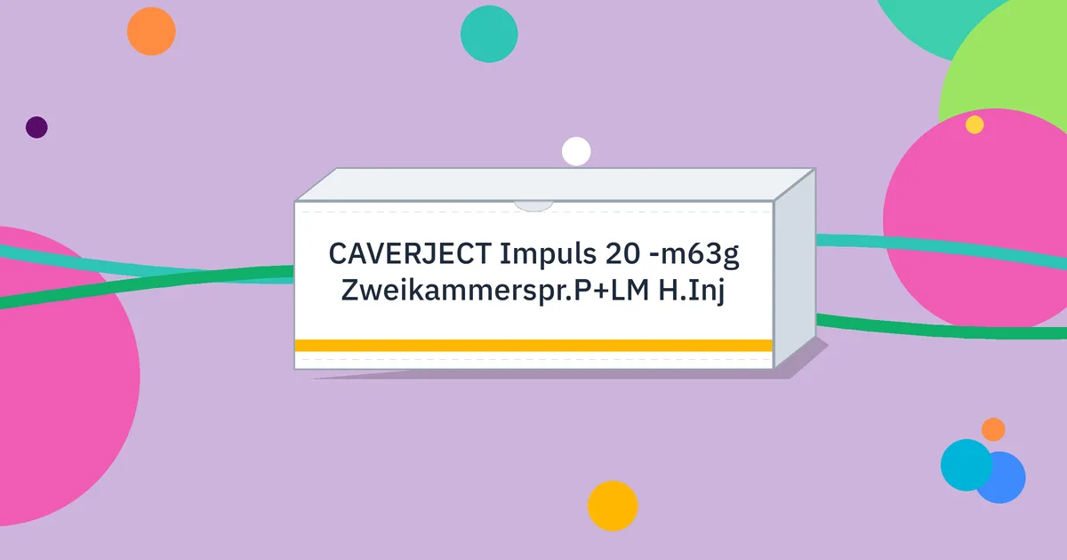 Symbolbild: Packung mit der Aufschrift CAVERJECT Impuls 20 -m63g Zweikammerspr.P+LM H.Inj (PZN 01658865) – Verfügbarkeit und Bezug in Apotheken in Frankfurt am Main