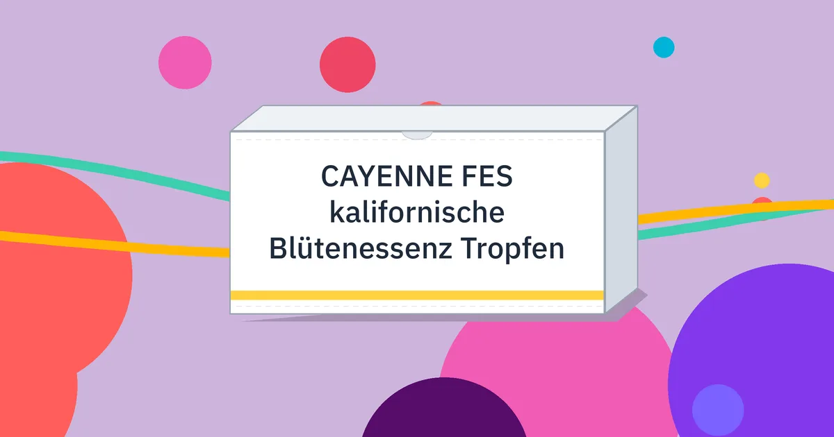 Symbolbild: Packung mit der Aufschrift CAYENNE FES kalifornische Blütenessenz Tropfen (PZN 09173216) – Verfügbarkeit und Bezug in Apotheken in Frankfurt am Main