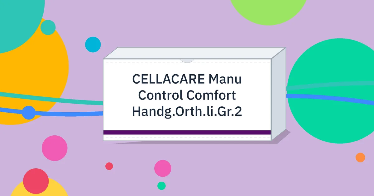 Symbolbild: Packung mit der Aufschrift CELLACARE Manu Control Comfort Handg.Orth.li.Gr.2 (PZN 16738831) – Verfügbarkeit und Bezug in Apotheken in Frankfurt am Main