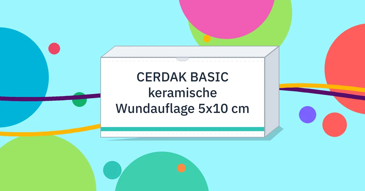 Symbolbild: Packung mit der Aufschrift CERDAK BASIC keramische Wundauflage 5x10 cm (PZN 19186964) – Verfügbarkeit und Bezug in Apotheken in Frankfurt am Main