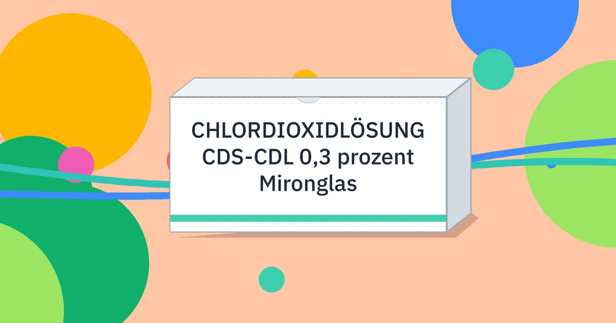 Symbolbild: Packung mit der Aufschrift CHLORDIOXIDLÖSUNG CDS-CDL 0,3 prozent Mironglas (PZN 19362929) – Verfügbarkeit und Bezug in Apotheken in Frankfurt am Main