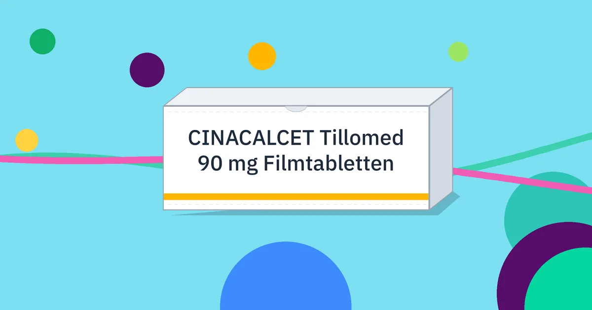 Symbolbild: Packung mit der Aufschrift CINACALCET Tillomed 90 mg Filmtabletten (PZN 20637030) – Verfügbarkeit und Bezug in Apotheken in Frankfurt am Main