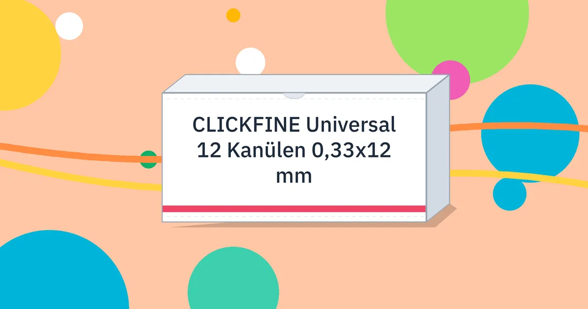Symbolbild: Packung mit der Aufschrift CLICKFINE Universal 12 Kanülen 0,33x12 mm (PZN 02900274) – Verfügbarkeit und Bezug in Apotheken in Frankfurt am Main