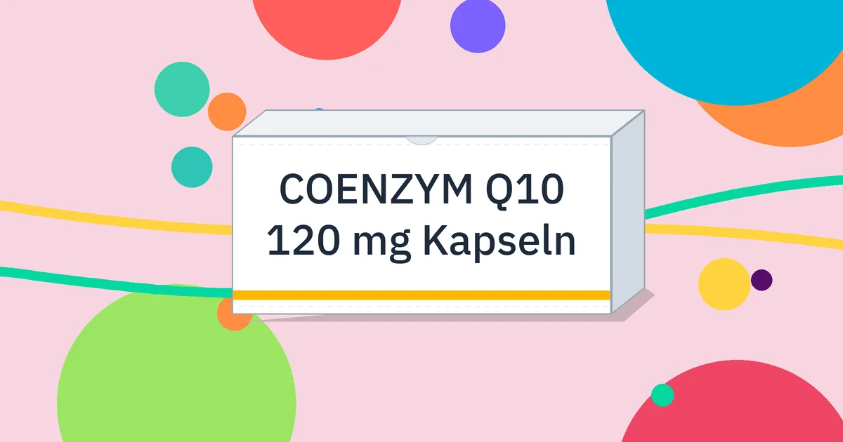 Symbolbild: Packung mit der Aufschrift COENZYM Q10 120 mg Kapseln (PZN 15737930) – Verfügbarkeit und Bezug in Apotheken in Frankfurt am Main