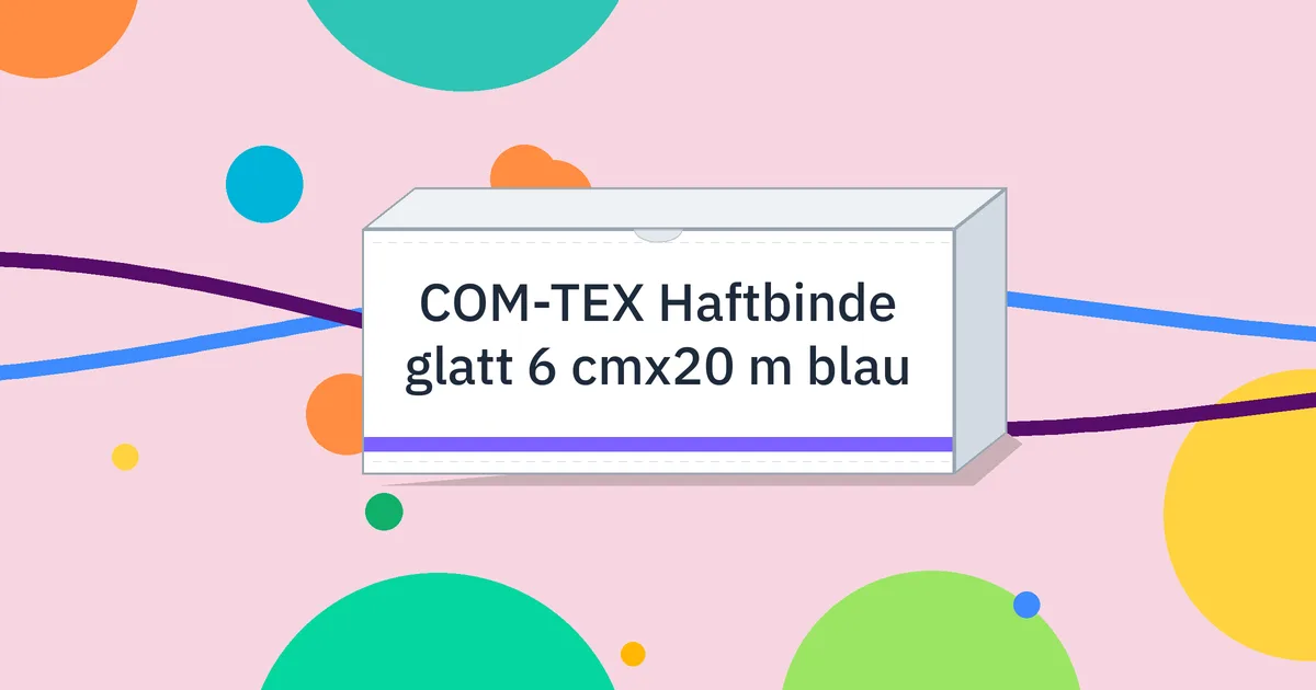 Symbolbild: Packung mit der Aufschrift COM-TEX Haftbinde glatt 6 cmx20 m blau (PZN 03089667) – Verfügbarkeit und Bezug in Apotheken in Frankfurt am Main