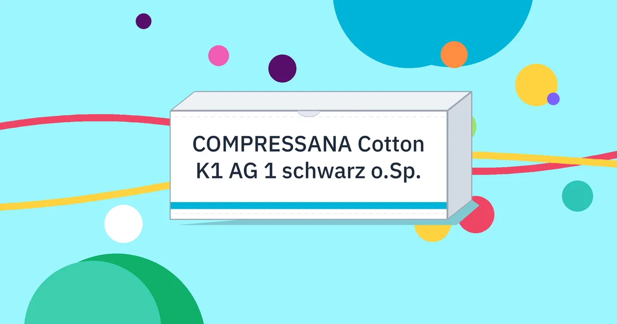 Symbolbild: Packung mit der Aufschrift COMPRESSANA Cotton K1 AG 1 schwarz o.Sp. (PZN 11392730) – Verfügbarkeit und Bezug in Apotheken in Frankfurt am Main