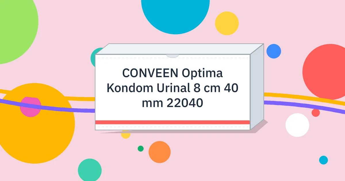 Symbolbild: Packung mit der Aufschrift CONVEEN Optima Kondom Urinal 8 cm 40 mm 22040 (PZN 02294388) – Verfügbarkeit und Bezug in Apotheken in Frankfurt am Main