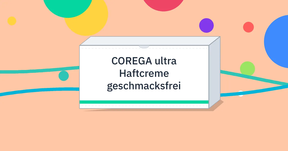 Symbolbild: Packung mit der Aufschrift COREGA ultra Haftcreme geschmacksfrei (PZN 06435710) – Verfügbarkeit und Bezug in Apotheken in Frankfurt am Main