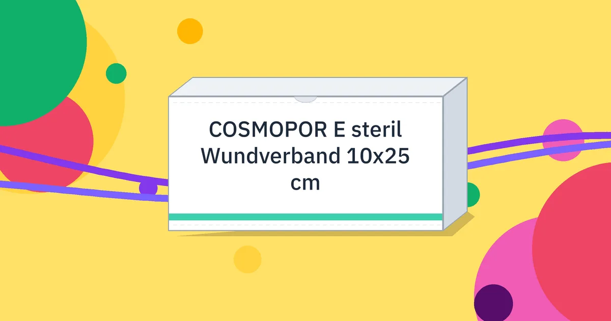 Symbolbild: Packung mit der Aufschrift COSMOPOR E steril Wundverband 10x25 cm (PZN 19214927) – Verfügbarkeit und Bezug in Apotheken in Frankfurt am Main