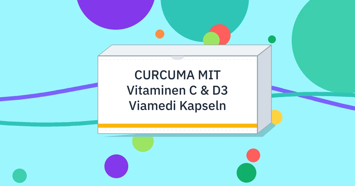 Symbolbild: Packung mit der Aufschrift CURCUMA MIT Vitaminen C & D3 Viamedi Kapseln (PZN 20042503) – Verfügbarkeit und Bezug in Apotheken in Frankfurt am Main