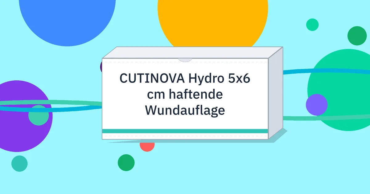 Symbolbild: Packung mit der Aufschrift CUTINOVA Hydro 5x6 cm haftende Wundauflage (PZN 15302296) – Verfügbarkeit und Bezug in Apotheken in Frankfurt am Main