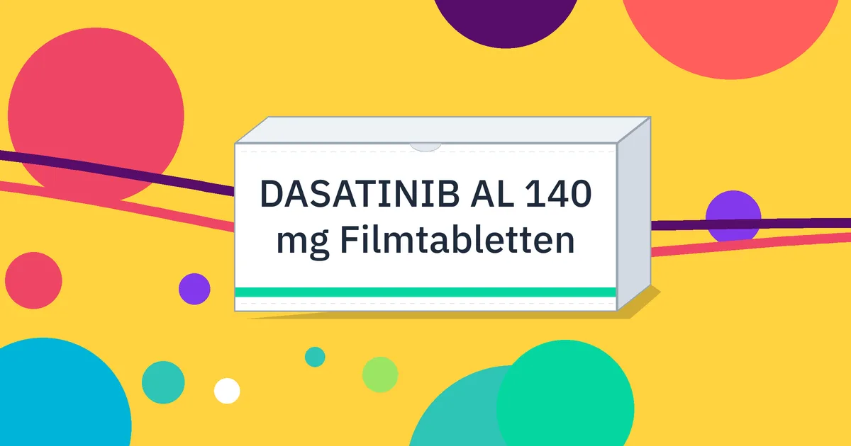 Symbolbild: Packung mit der Aufschrift DASATINIB AL 140 mg Filmtabletten (PZN 14385274) – Verfügbarkeit und Bezug in Apotheken in Frankfurt am Main