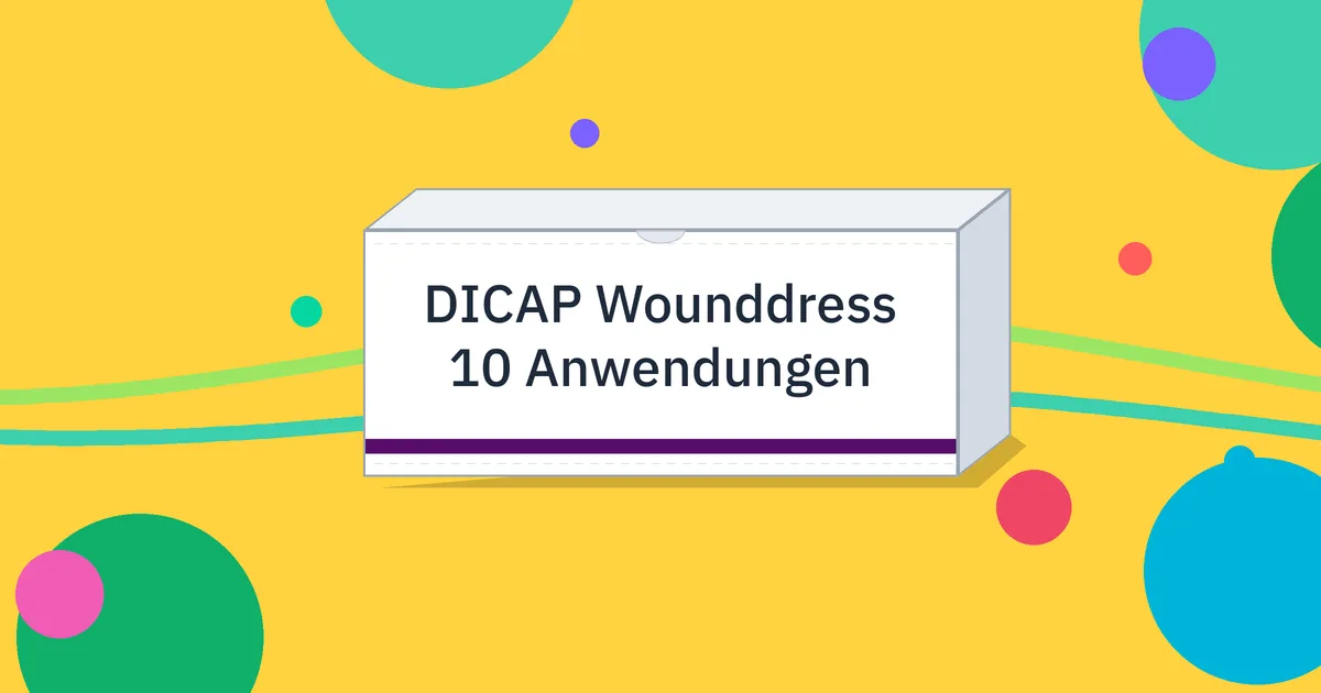 Symbolbild: Packung mit der Aufschrift DICAP Wounddress 10 Anwendungen (PZN 18203703) – Verfügbarkeit und Bezug in Apotheken in Frankfurt am Main