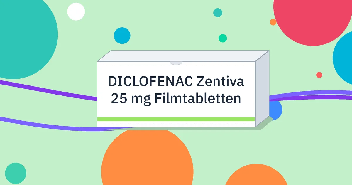 Symbolbild: Packung mit der Aufschrift DICLOFENAC Zentiva 25 mg Filmtabletten (PZN 10273638) – Verfügbarkeit und Bezug in Apotheken in Frankfurt am Main
