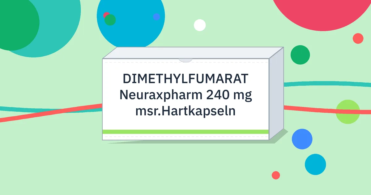 Symbolbild: Packung mit der Aufschrift DIMETHYLFUMARAT Neuraxpharm 240 mg msr.Hartkapseln (PZN 18241833) – Verfügbarkeit und Bezug in Apotheken in Frankfurt am Main
