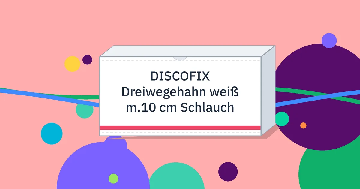 Symbolbild: Packung mit der Aufschrift DISCOFIX Dreiwegehahn weiß m.10 cm Schlauch (PZN 09329954) – Verfügbarkeit und Bezug in Apotheken in Frankfurt am Main