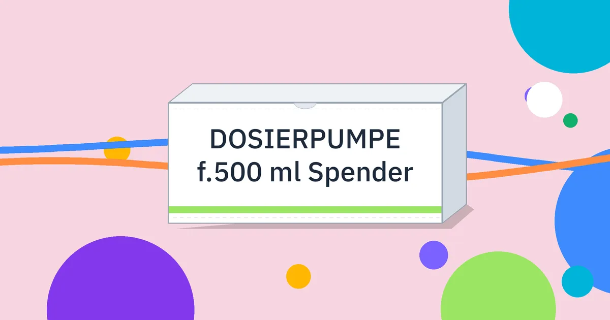 Symbolbild: Packung mit der Aufschrift DOSIERPUMPE f.500 ml Spender (PZN 01670228) – Verfügbarkeit und Bezug in Apotheken in Frankfurt am Main