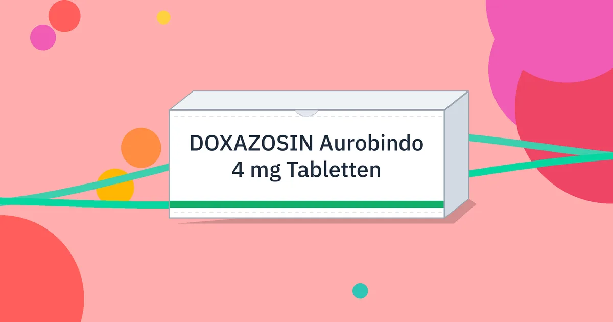 Symbolbild: Packung mit der Aufschrift DOXAZOSIN Aurobindo 4 mg Tabletten (PZN 09673628) – Verfügbarkeit und Bezug in Apotheken in Frankfurt am Main