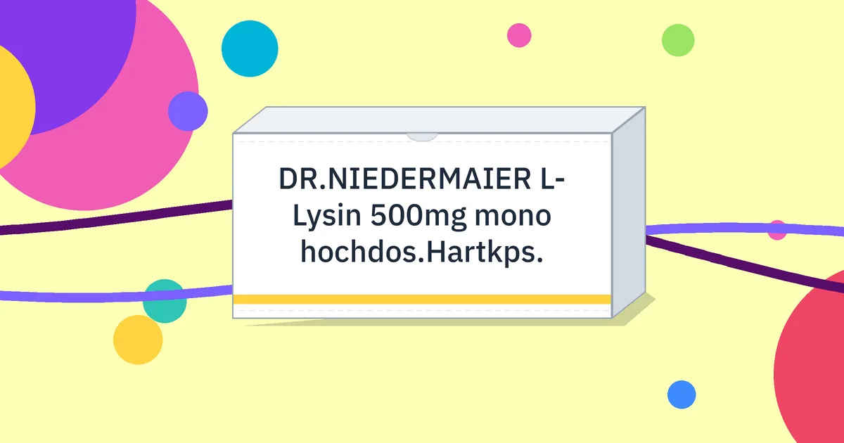 Symbolbild: Packung mit der Aufschrift DR.NIEDERMAIER L-Lysin 500mg mono hochdos.Hartkps. (PZN 19645165) – Verfügbarkeit und Bezug in Apotheken in Frankfurt am Main