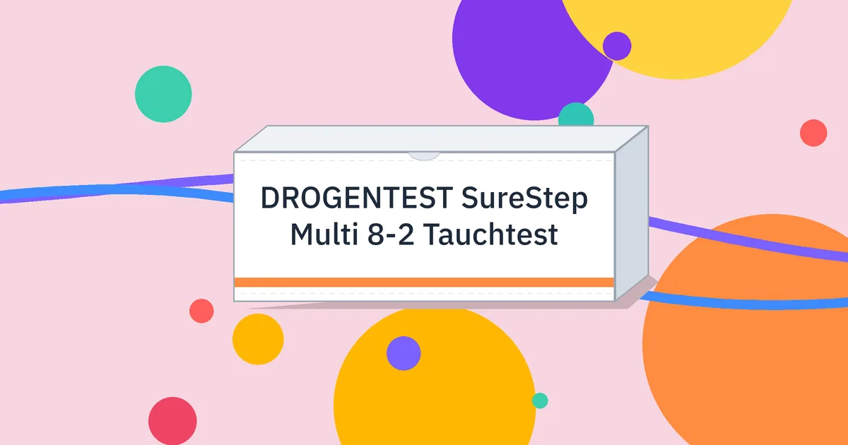 Symbolbild: Packung mit der Aufschrift DROGENTEST SureStep Multi 8-2 Tauchtest (PZN 16589294) – Verfügbarkeit und Bezug in Apotheken in Frankfurt am Main