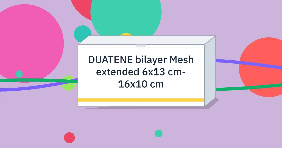 Symbolbild: Packung mit der Aufschrift DUATENE bilayer Mesh extended 6x13 cm-16x10 cm (PZN 13979304) – Verfügbarkeit und Bezug in Apotheken in Frankfurt am Main