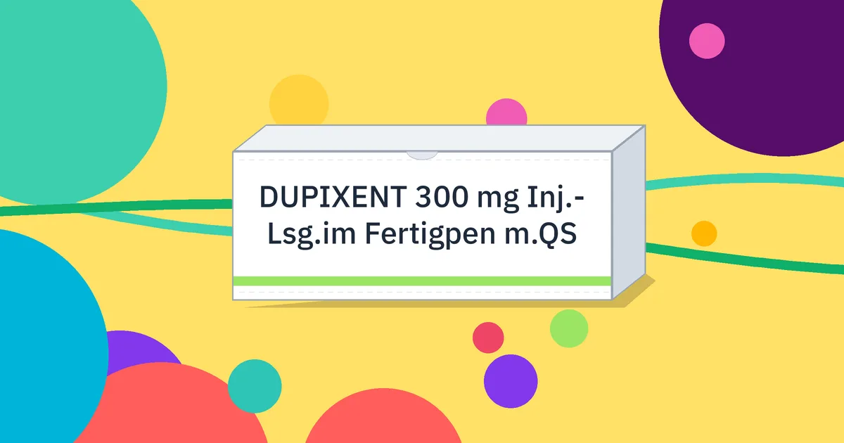 Symbolbild: Packung mit der Aufschrift DUPIXENT 300 mg Inj.-Lsg.im Fertigpen m.QS (PZN 19300472) – Verfügbarkeit und Bezug in Apotheken in Frankfurt am Main