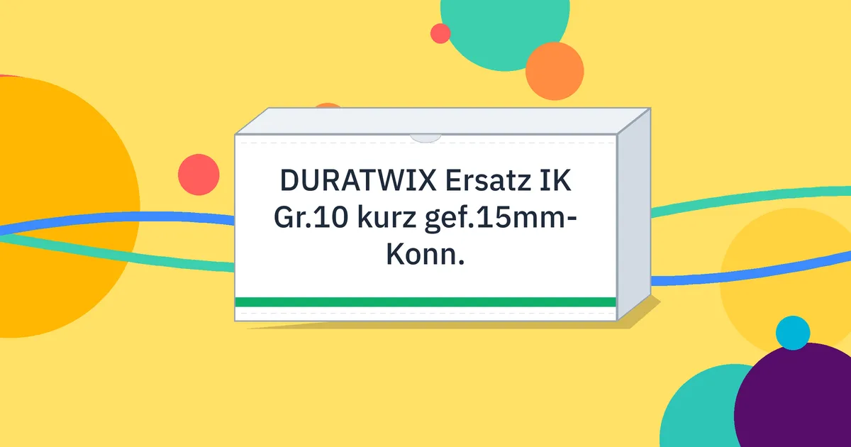 Symbolbild: Packung mit der Aufschrift DURATWIX Ersatz IK Gr.10 kurz gef.15mm-Konn. (PZN 06990825) – Verfügbarkeit und Bezug in Apotheken in Frankfurt am Main