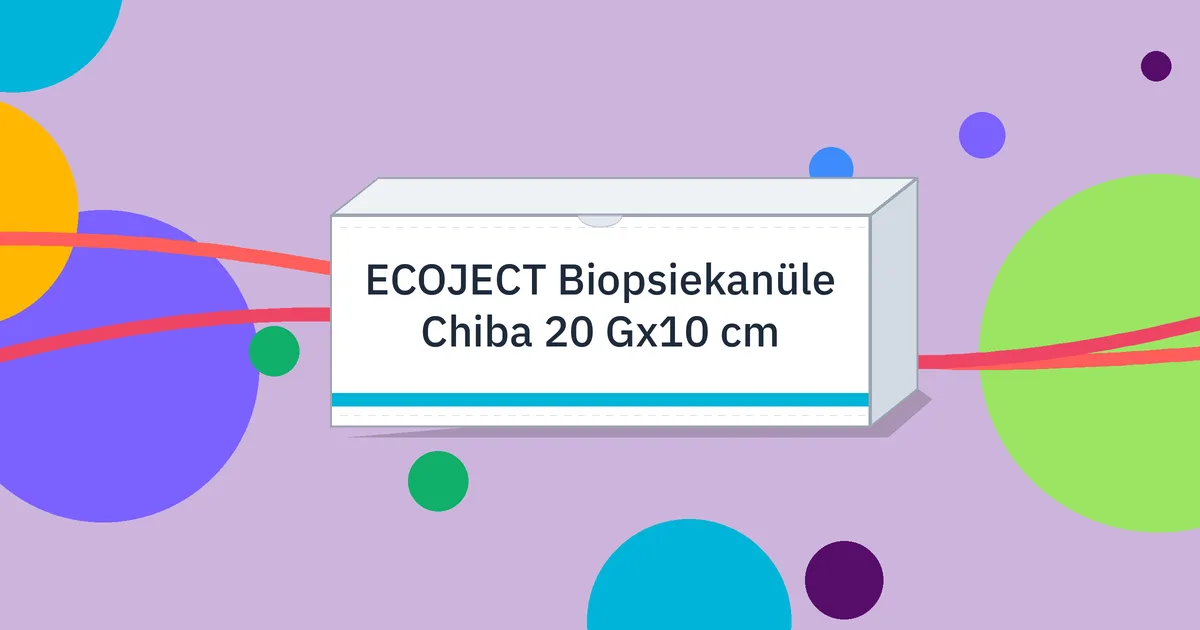 Symbolbild: Packung mit der Aufschrift ECOJECT Biopsiekanüle Chiba 20 Gx10 cm (PZN 06125180) – Verfügbarkeit und Bezug in Apotheken in Frankfurt am Main