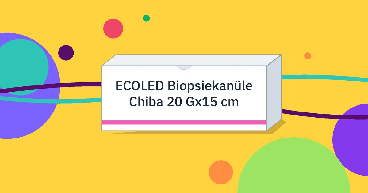 Symbolbild: Packung mit der Aufschrift ECOLED Biopsiekanüle Chiba 20 Gx15 cm (PZN 06125725) – Verfügbarkeit und Bezug in Apotheken in Frankfurt am Main