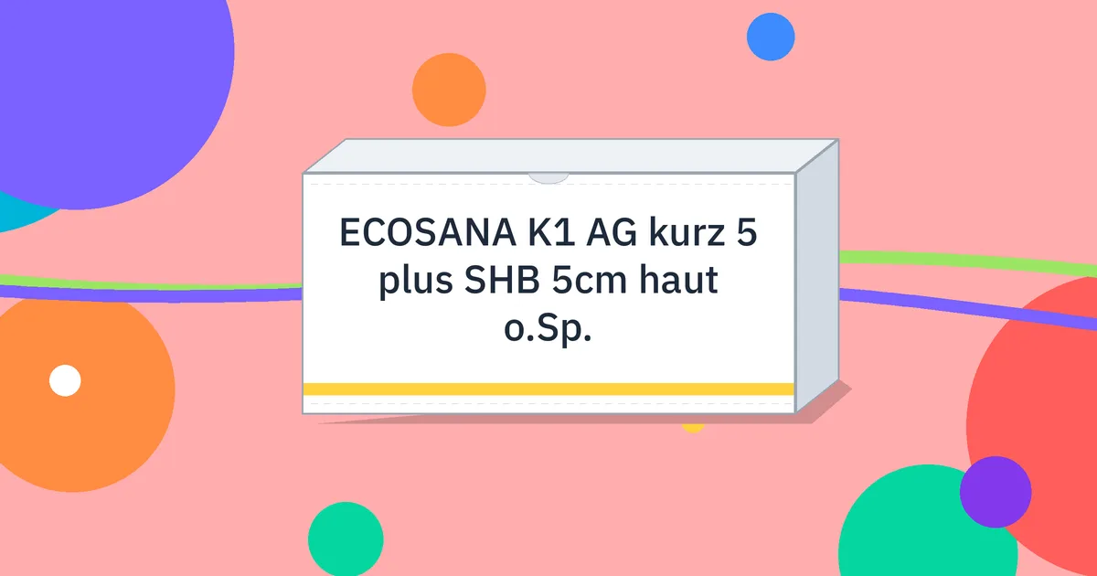 Symbolbild: Packung mit der Aufschrift ECOSANA K1 AG kurz 5 plus SHB 5cm haut o.Sp. (PZN 04729471) – Verfügbarkeit und Bezug in Apotheken in Frankfurt am Main