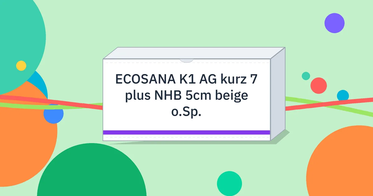 Symbolbild: Packung mit der Aufschrift ECOSANA K1 AG kurz 7 plus NHB 5cm beige o.Sp. (PZN 04730787) – Verfügbarkeit und Bezug in Apotheken in Frankfurt am Main