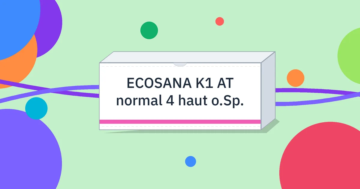 Symbolbild: Packung mit der Aufschrift ECOSANA K1 AT normal 4 haut o.Sp. (PZN 04731841) – Verfügbarkeit und Bezug in Apotheken in Frankfurt am Main