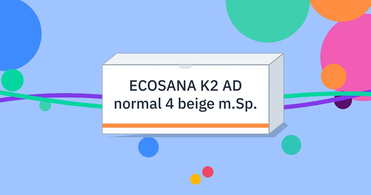 Symbolbild: Packung mit der Aufschrift ECOSANA K2 AD normal 4 beige m.Sp. (PZN 01344635) – Verfügbarkeit und Bezug in Apotheken in Frankfurt am Main