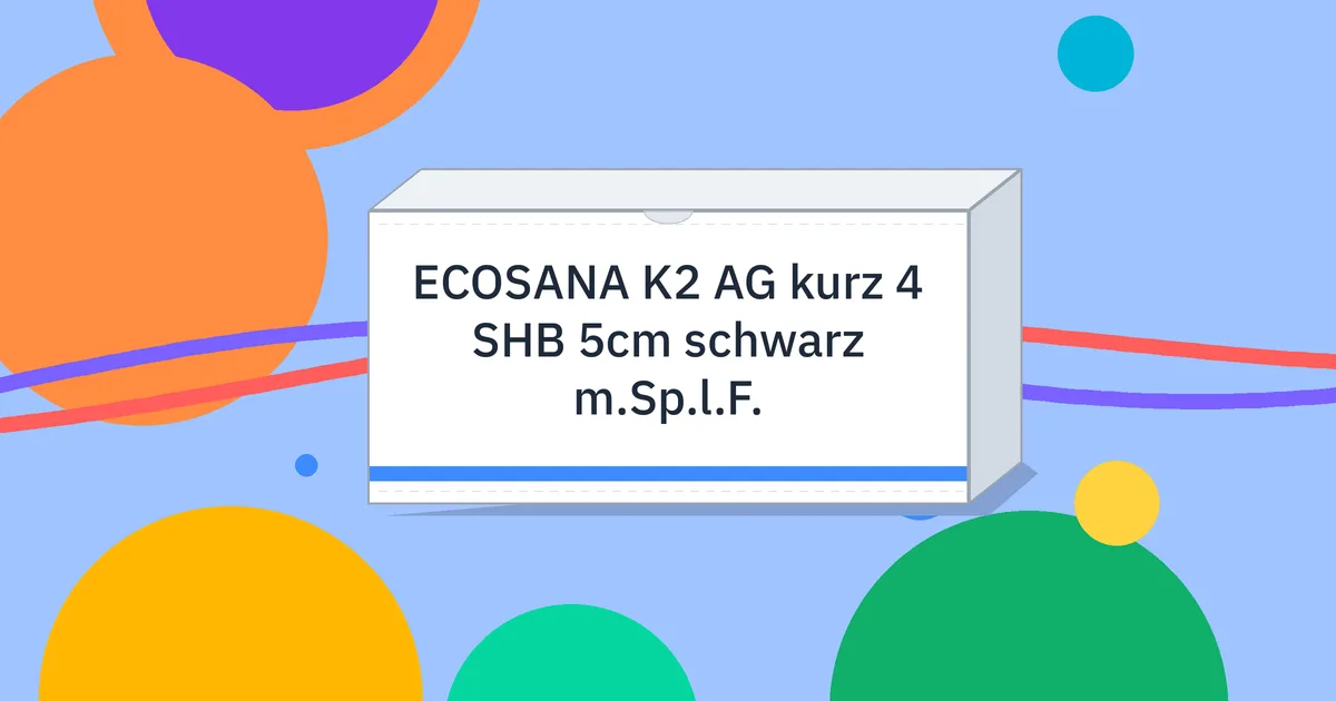 Symbolbild: Packung mit der Aufschrift ECOSANA K2 AG kurz 4 SHB 5cm schwarz m.Sp.l.F. (PZN 10955148) – Verfügbarkeit und Bezug in Apotheken in Frankfurt am Main