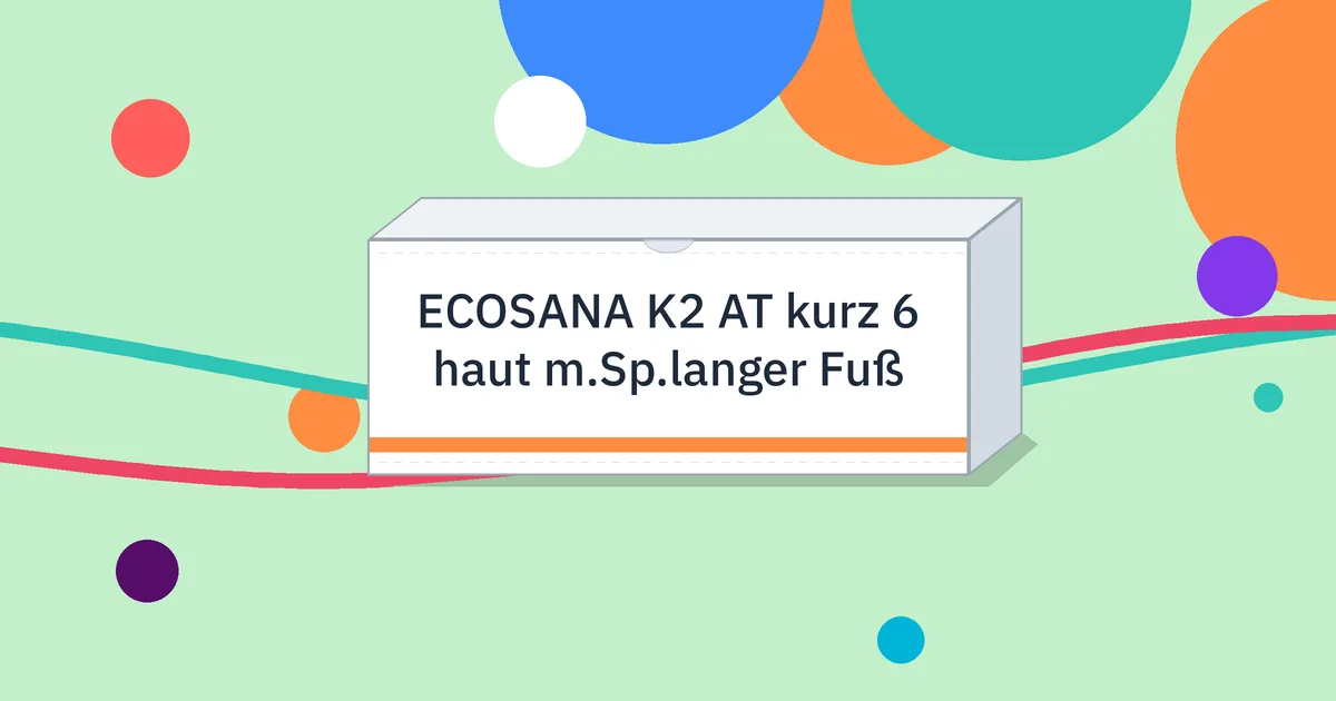 Symbolbild: Packung mit der Aufschrift ECOSANA K2 AT kurz 6 haut m.Sp.langer Fuß (PZN 10954491) – Verfügbarkeit und Bezug in Apotheken in Frankfurt am Main