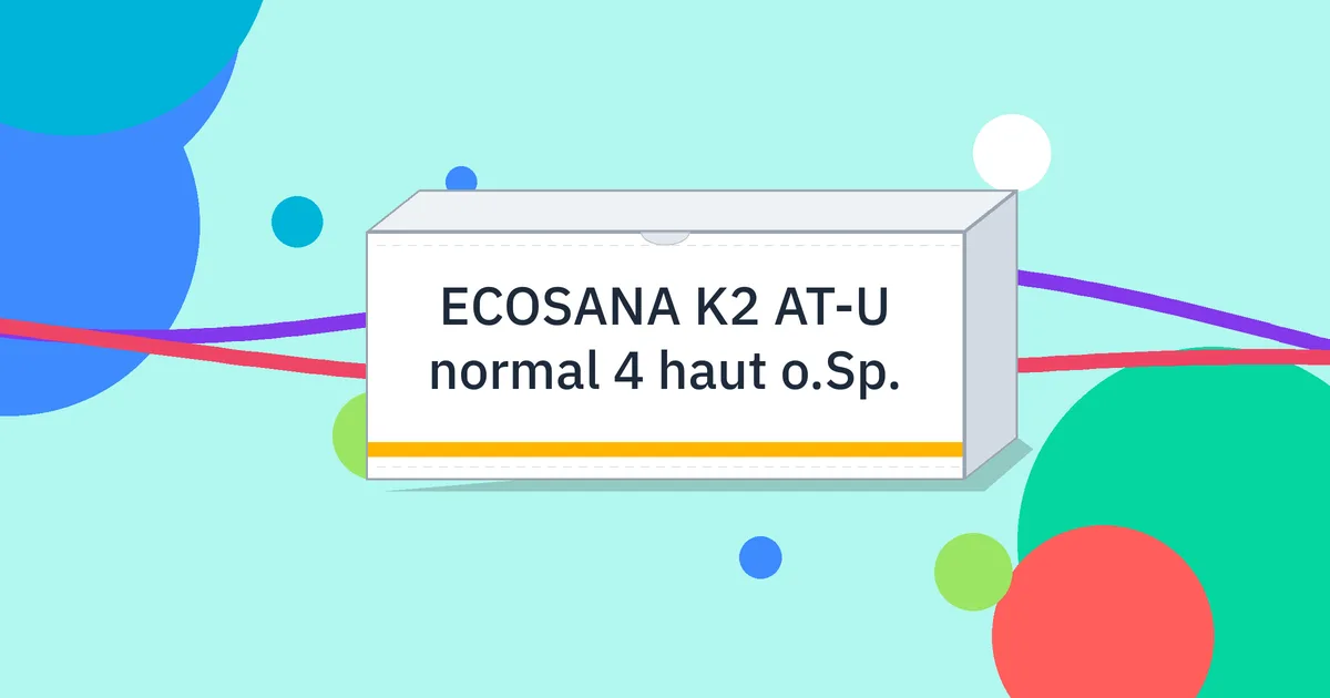 Symbolbild: Packung mit der Aufschrift ECOSANA K2 AT-U normal 4 haut o.Sp. (PZN 01576854) – Verfügbarkeit und Bezug in Apotheken in Frankfurt am Main