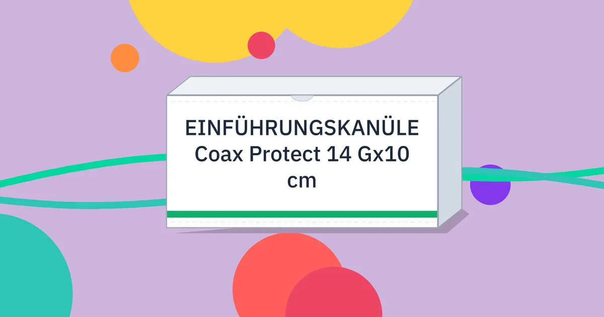 Symbolbild: Packung mit der Aufschrift EINFÜHRUNGSKANÜLE Coax Protect 14 Gx10 cm (PZN 10184395) – Verfügbarkeit und Bezug in Apotheken in Frankfurt am Main