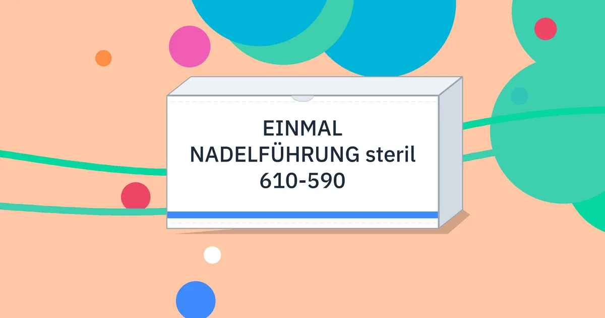 Symbolbild: Packung mit der Aufschrift EINMAL NADELFÜHRUNG steril 610-590 (PZN 15864976) – Verfügbarkeit und Bezug in Apotheken in Frankfurt am Main