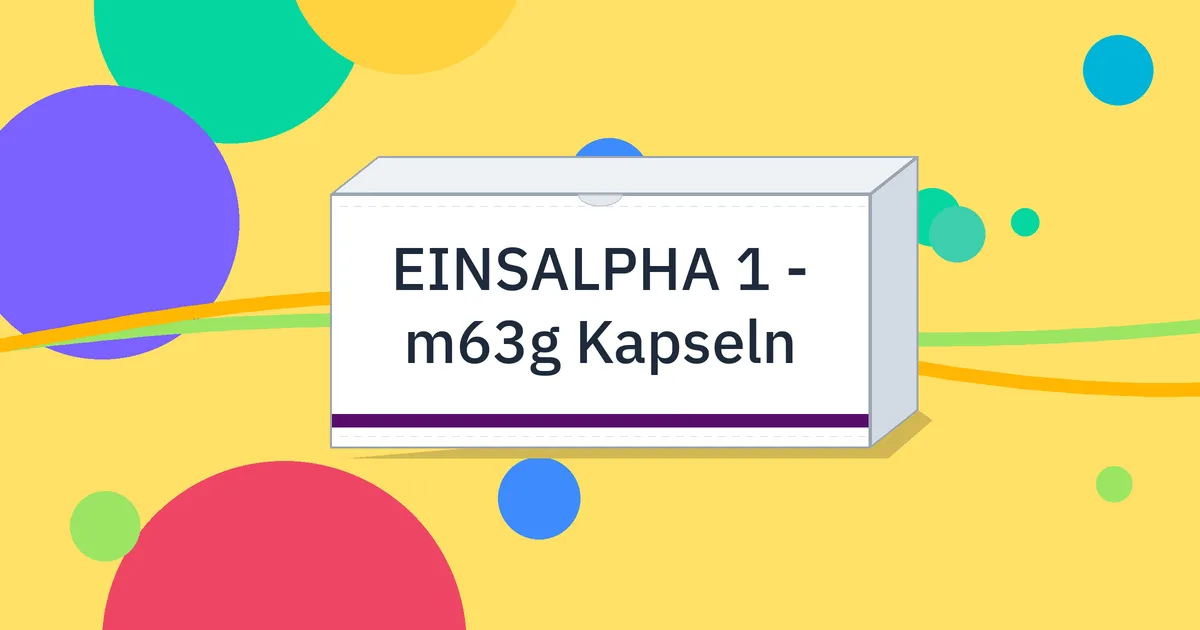 Symbolbild: Packung mit der Aufschrift EINSALPHA 1 -m63g Kapseln (PZN 08617869) – Verfügbarkeit und Bezug in Apotheken in Frankfurt am Main