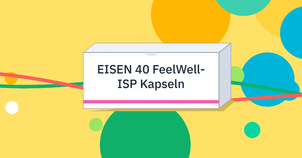 Symbolbild: Packung mit der Aufschrift EISEN 40 FeelWell-ISP Kapseln (PZN 16228076) – Verfügbarkeit und Bezug in Apotheken in Frankfurt am Main
