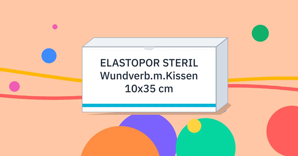 Symbolbild: Packung mit der Aufschrift ELASTOPOR STERIL Wundverb.m.Kissen 10x35 cm (PZN 19388797) – Verfügbarkeit und Bezug in Apotheken in Frankfurt am Main