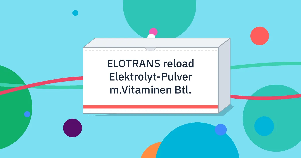 Symbolbild: Packung mit der Aufschrift ELOTRANS reload Elektrolyt-Pulver m.Vitaminen Btl. (PZN 18320478) – Verfügbarkeit und Bezug in Apotheken in Frankfurt am Main