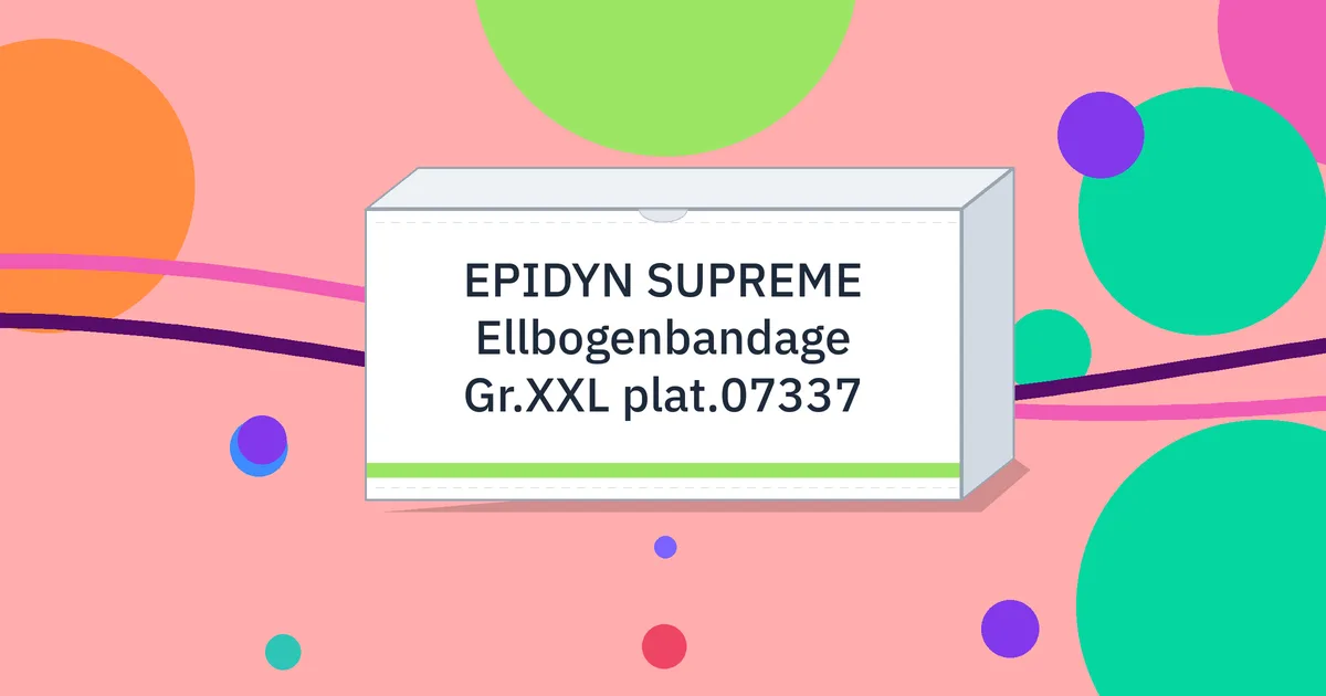 Symbolbild: Packung mit der Aufschrift EPIDYN SUPREME Ellbogenbandage Gr.XXL plat.07337 (PZN 15200816) – Verfügbarkeit und Bezug in Apotheken in Frankfurt am Main
