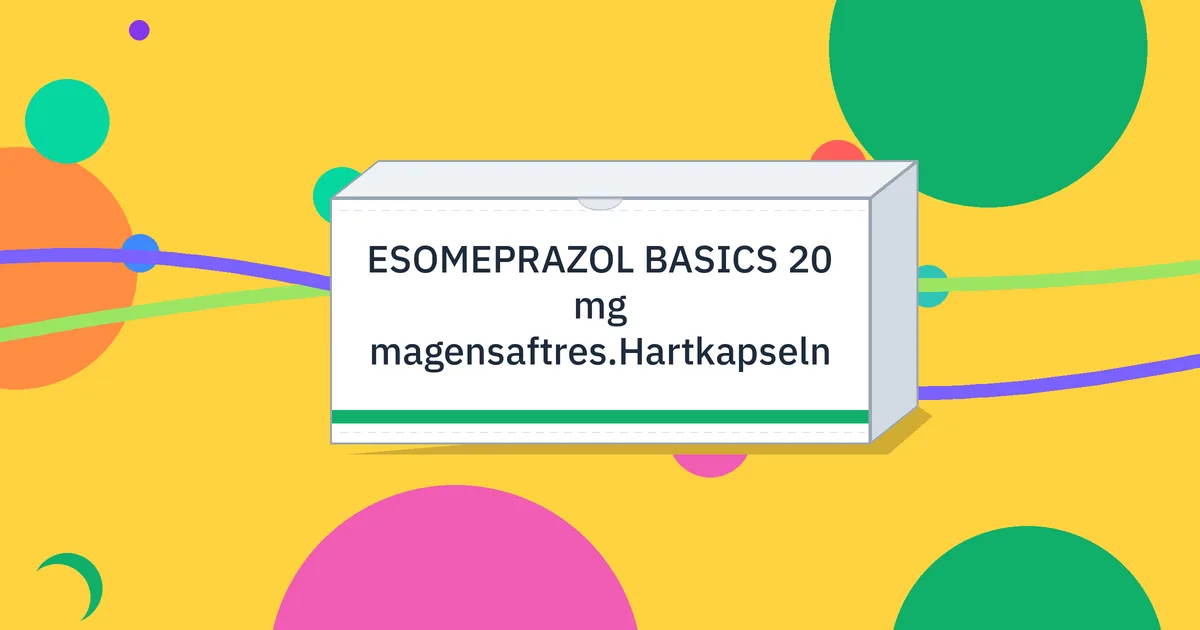 Symbolbild: Packung mit der Aufschrift ESOMEPRAZOL BASICS 20 mg magensaftres.Hartkapseln (PZN 15744338) – Verfügbarkeit und Bezug in Apotheken in Frankfurt am Main