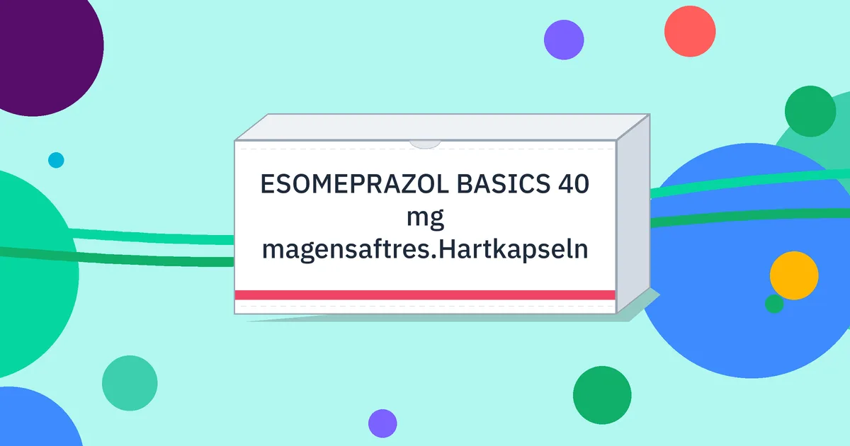 Symbolbild: Packung mit der Aufschrift ESOMEPRAZOL BASICS 40 mg magensaftres.Hartkapseln (PZN 15744367) – Verfügbarkeit und Bezug in Apotheken in Frankfurt am Main