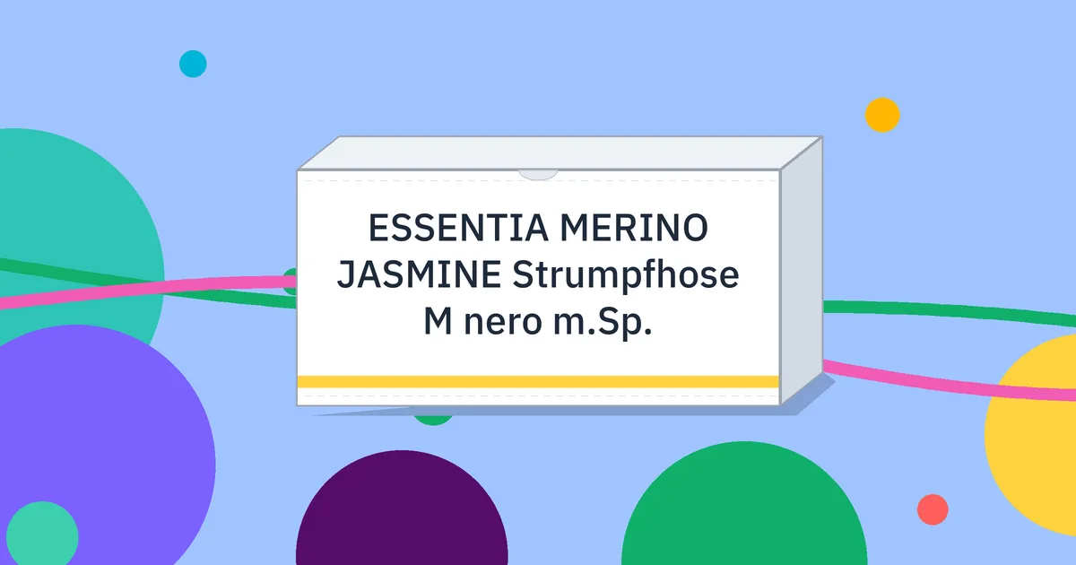 Symbolbild: Packung mit der Aufschrift ESSENTIA MERINO JASMINE Strumpfhose M nero m.Sp. (PZN 18649698) – Verfügbarkeit und Bezug in Apotheken in Frankfurt am Main