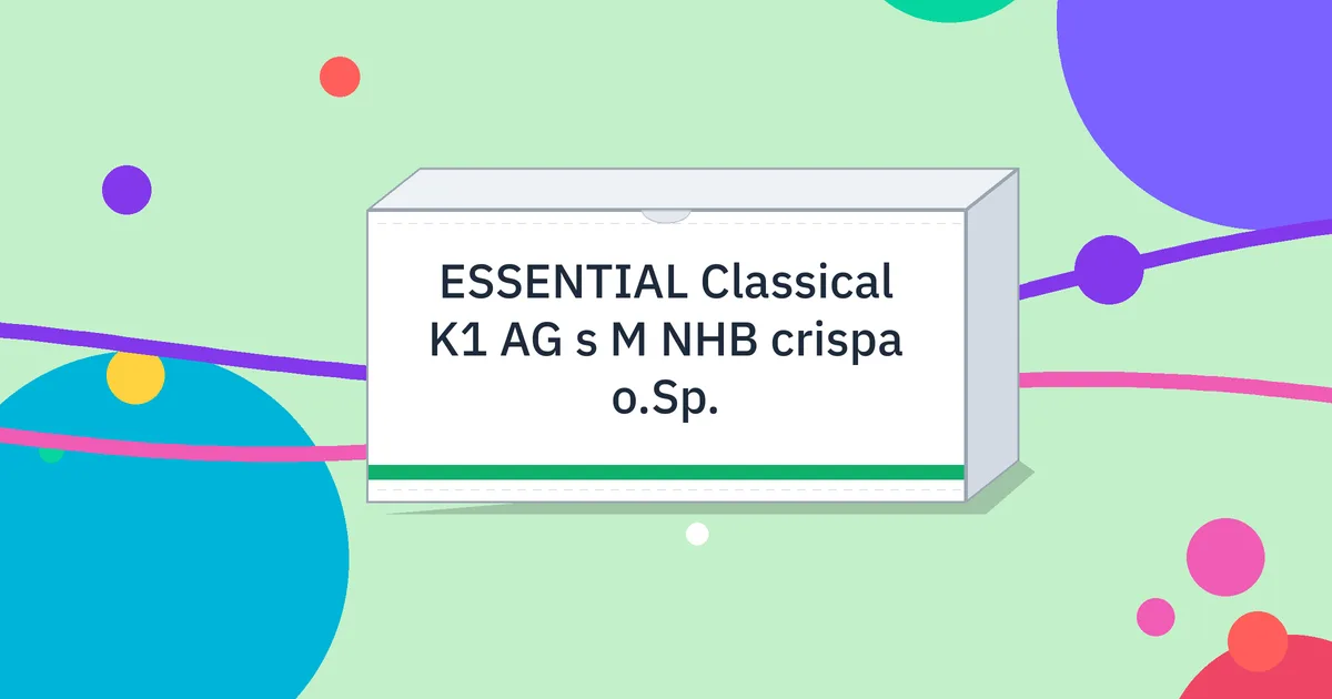 Symbolbild: Packung mit der Aufschrift ESSENTIAL Classical K1 AG s M NHB crispa o.Sp. (PZN 17003592) – Verfügbarkeit und Bezug in Apotheken in Frankfurt am Main