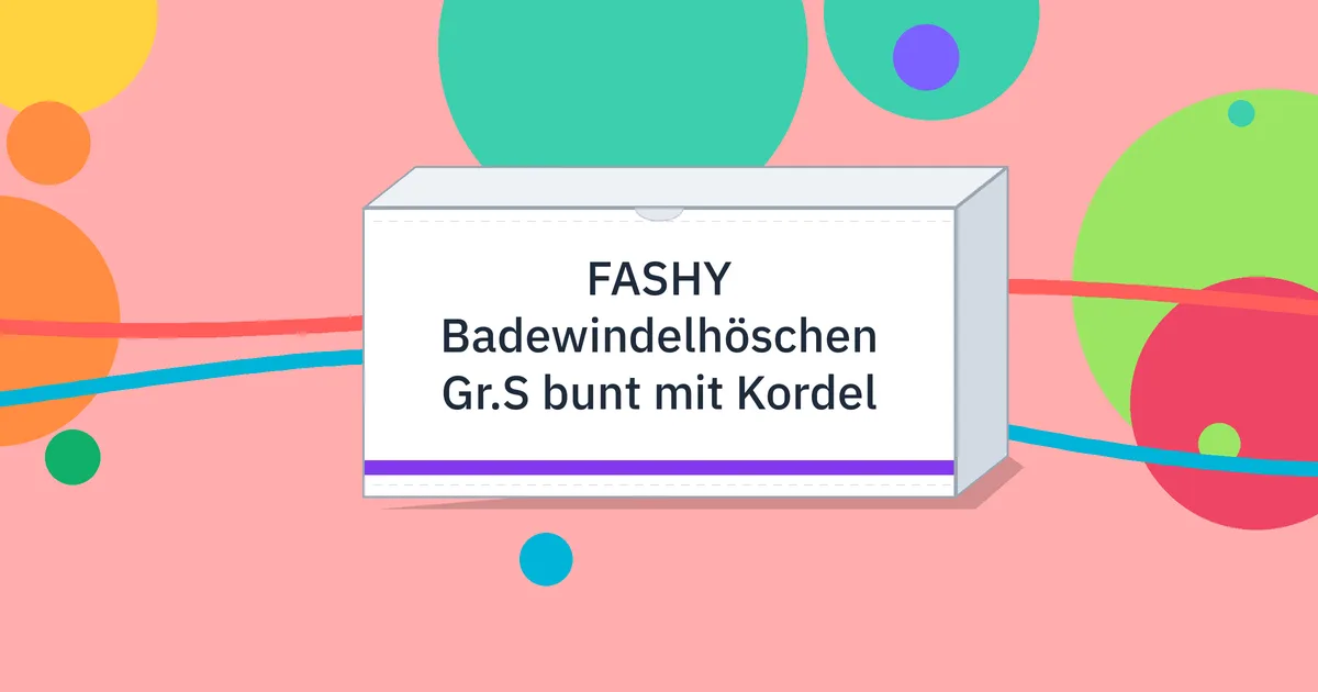 Symbolbild: Packung mit der Aufschrift FASHY Badewindelhöschen Gr.S bunt mit Kordel (PZN 01497698) – Verfügbarkeit und Bezug in Apotheken in Frankfurt am Main