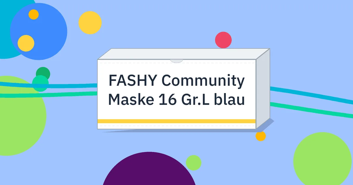 Symbolbild: Packung mit der Aufschrift FASHY Community Maske 16 Gr.L blau (PZN 16945435) – Verfügbarkeit und Bezug in Apotheken in Frankfurt am Main